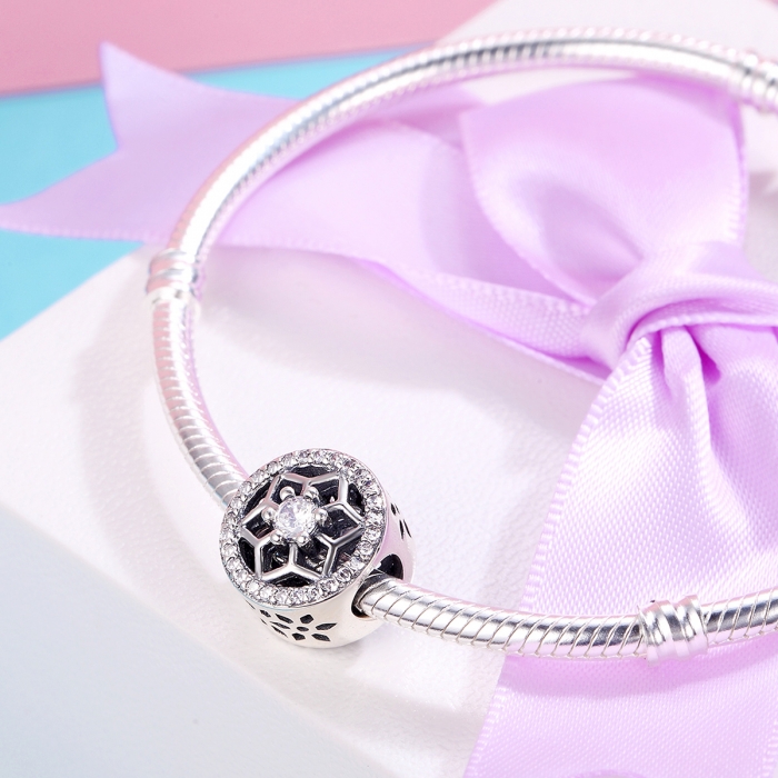 Charm PANDORA argint 925 cu floricele si zirconii albe - Be Nature PST0103 | BeSpecial.ro - SCC248