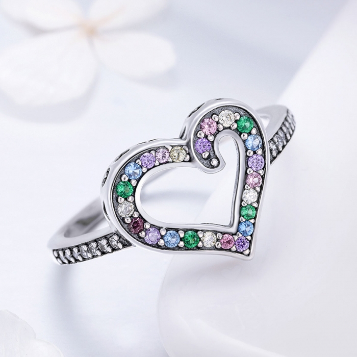 Inel argint 925 cu inimioara si zirconii multicolore - Be in Love IST0061 | BeSpecial.ro - SCR413-8