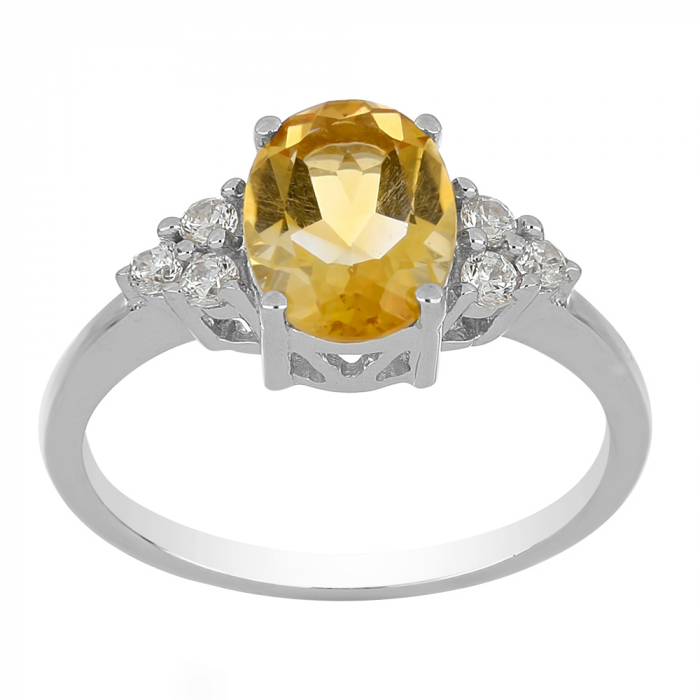 Inel argint cu citrin si 6 cristale de zirconiu alb - IVA0104 | BeSpecial