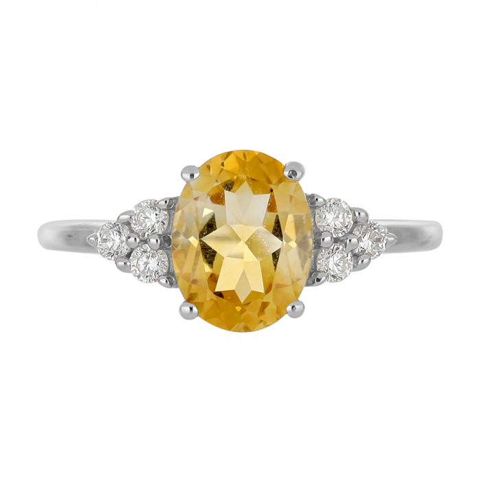 Inel argint cu citrin si 6 cristale de zirconiu alb - IVA0104 | BeSpecial