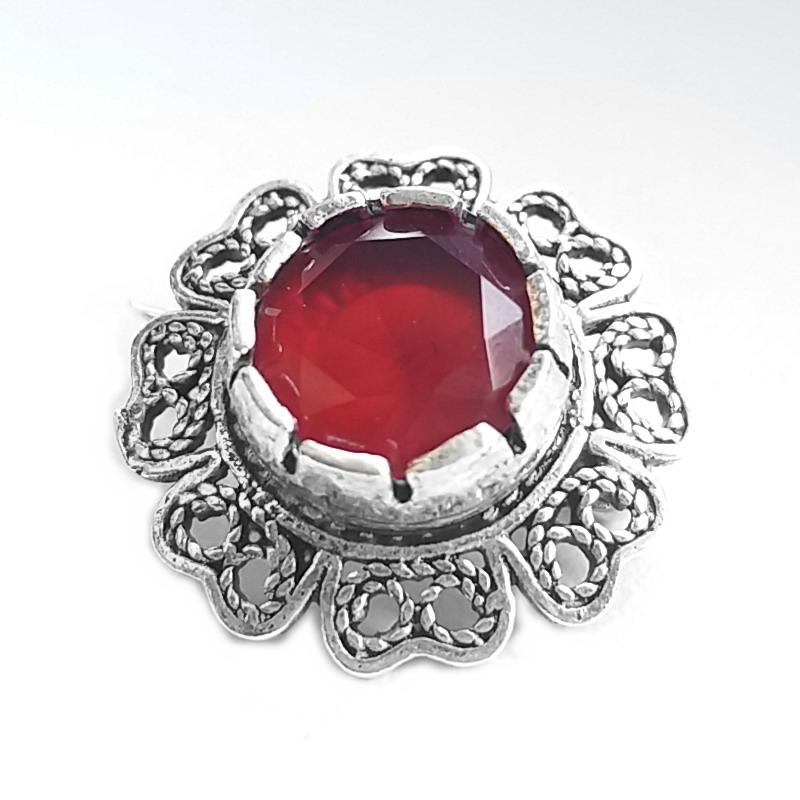 Brosa argint floare cu zirconiu rosu - BeSpecial.ro - BRO0064