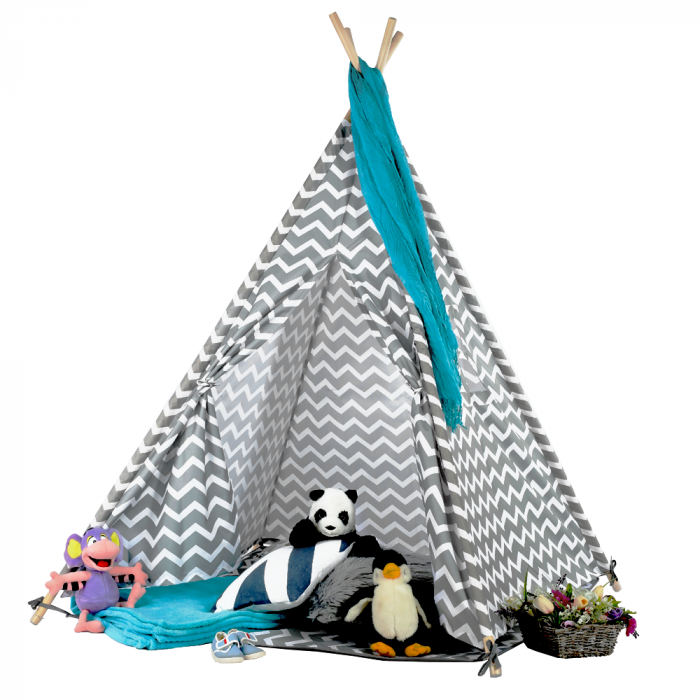Cort copii - teepee, gri/alb/model, ETENT