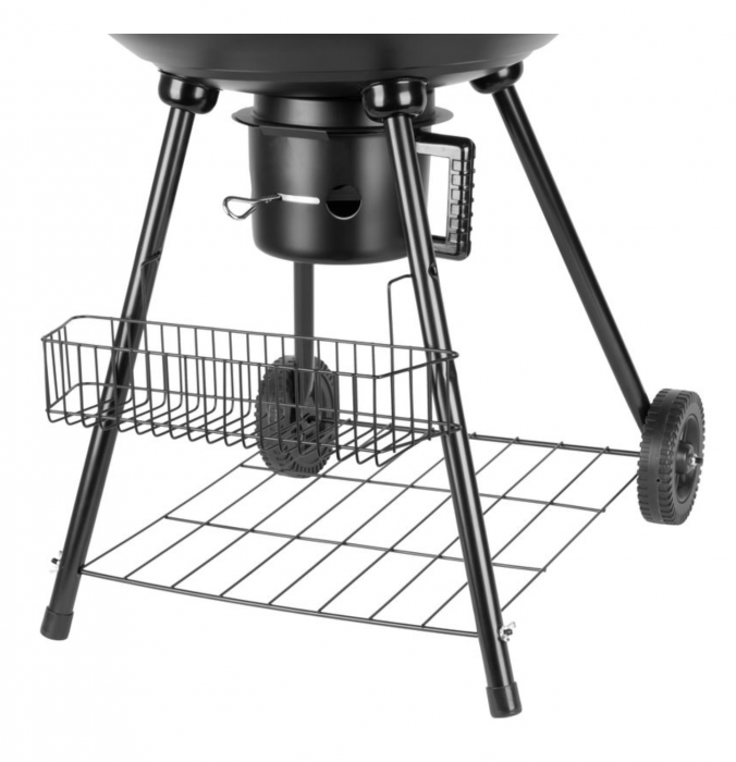 Gratar gradina, grill rotund, cu roti, capac, 54x57x92 cm, Oliver