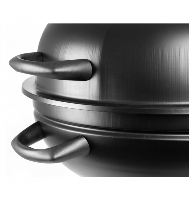 Gratar gradina, grill rotund, cu roti, capac, 54x57x92 cm, Oliver