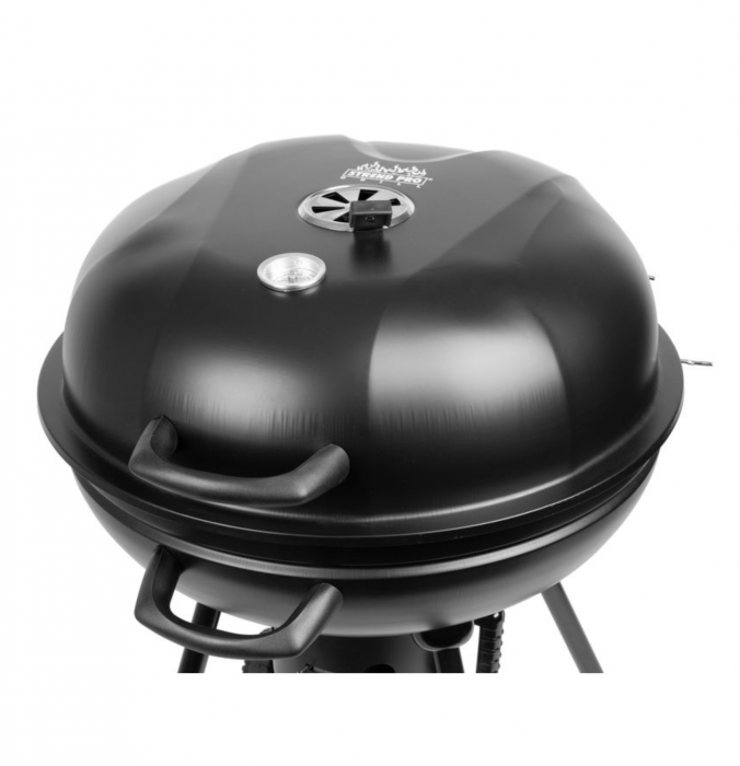 Gratar gradina, grill rotund, cu roti, capac, 54x57x92 cm, Oliver