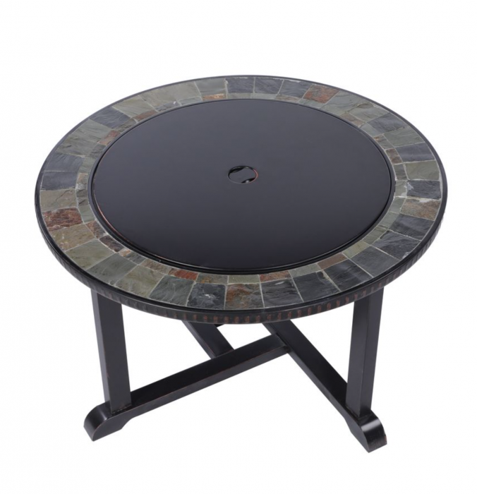 Masa de gradina cu gratar incorporat, 4 scaune, diametru 105 cm