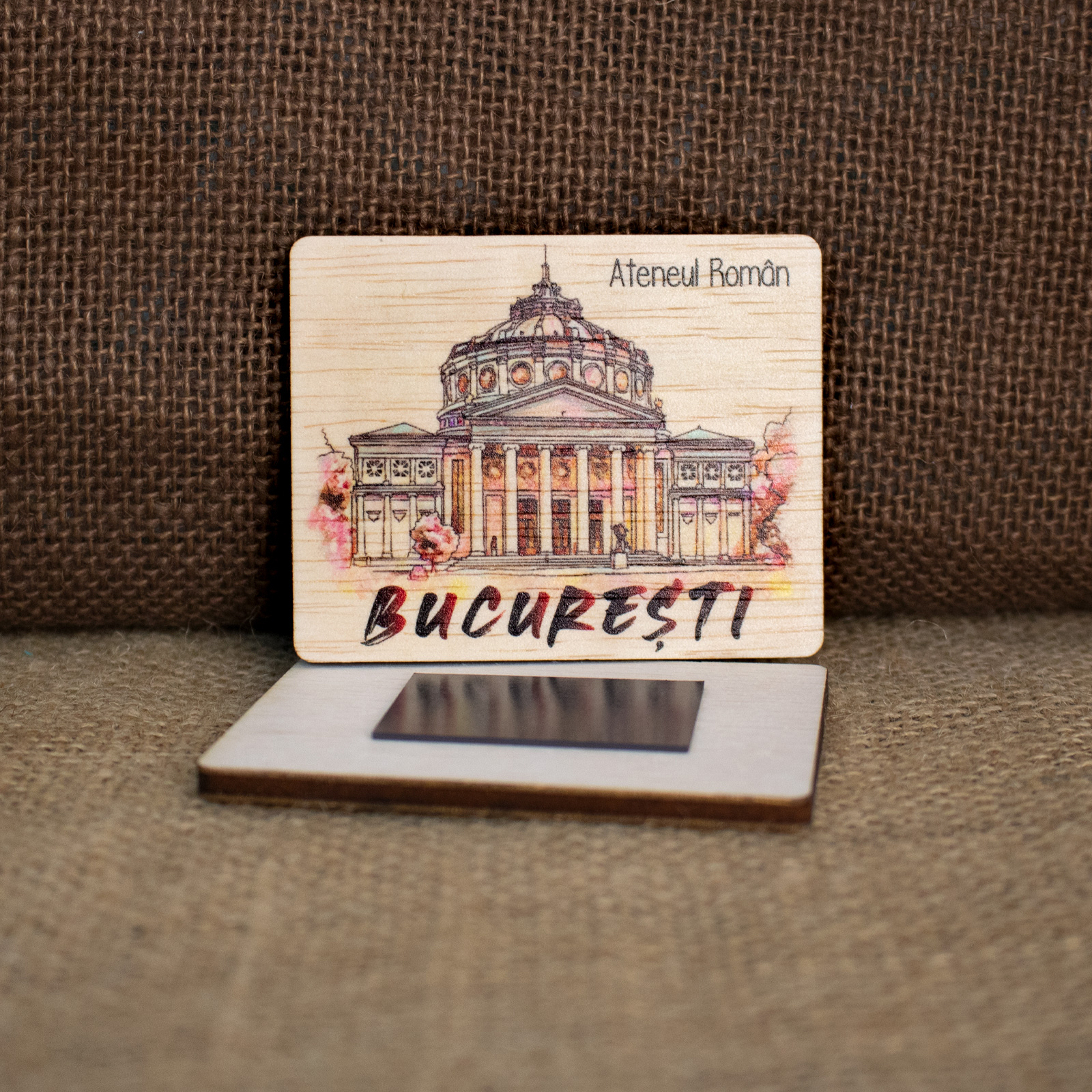 Magnet de frigider, din lemn, color, vintage, Ateneul Roman, Bucuresti