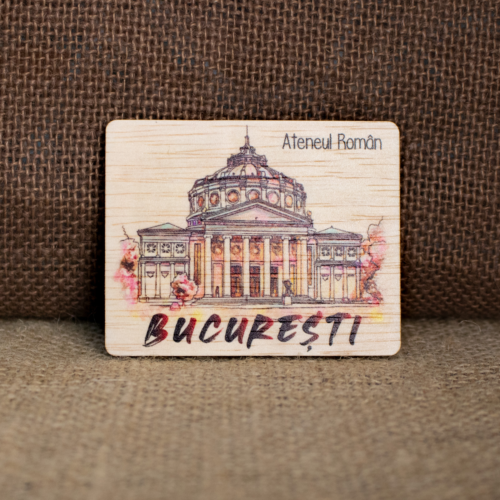 Magnet de frigider, din lemn, color, vintage, Ateneul Roman, Bucuresti