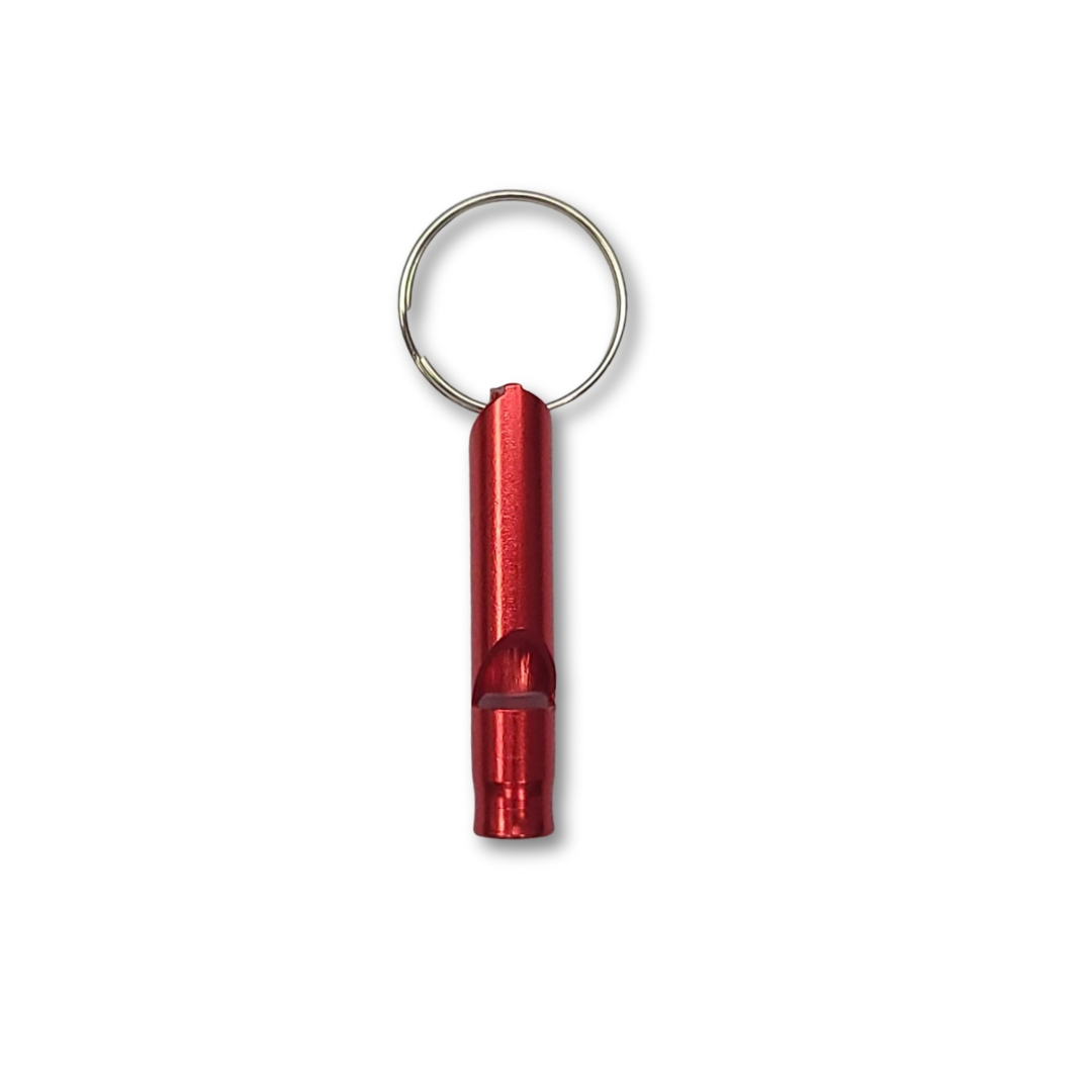 Breloc tip fluier din aluminiu, accesoriu functional pentru chei, rosu