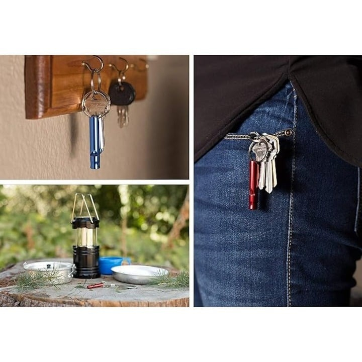 Breloc tip fluier din aluminiu, accesoriu functional pentru chei, rosu