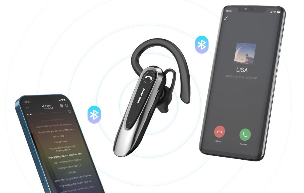 Casca Bluetooth 5.0 New Bee, wireless, autonomie 20 ore, husa transport ...