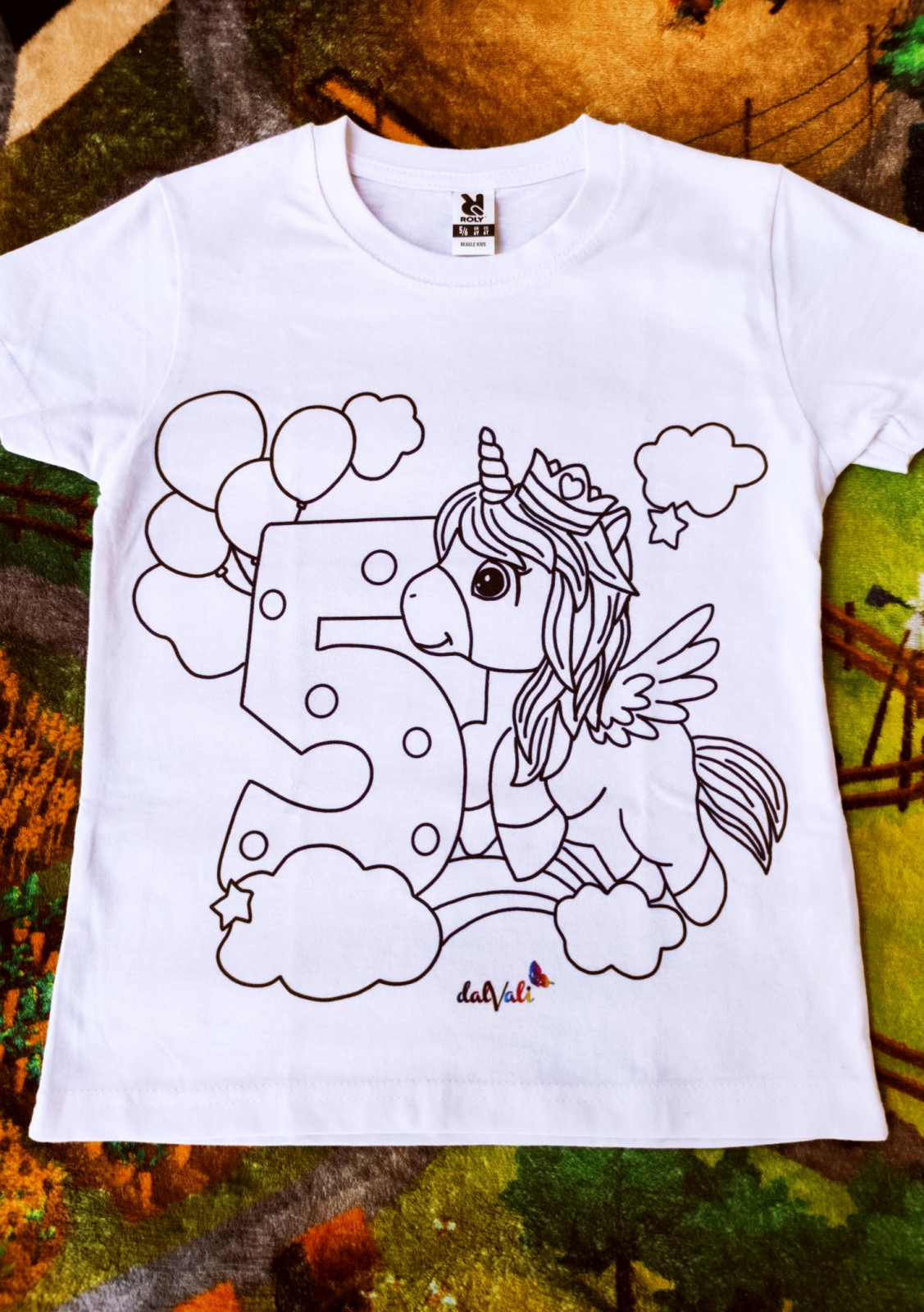 Tricou fetite unicorn 5 ani educativ de colorat