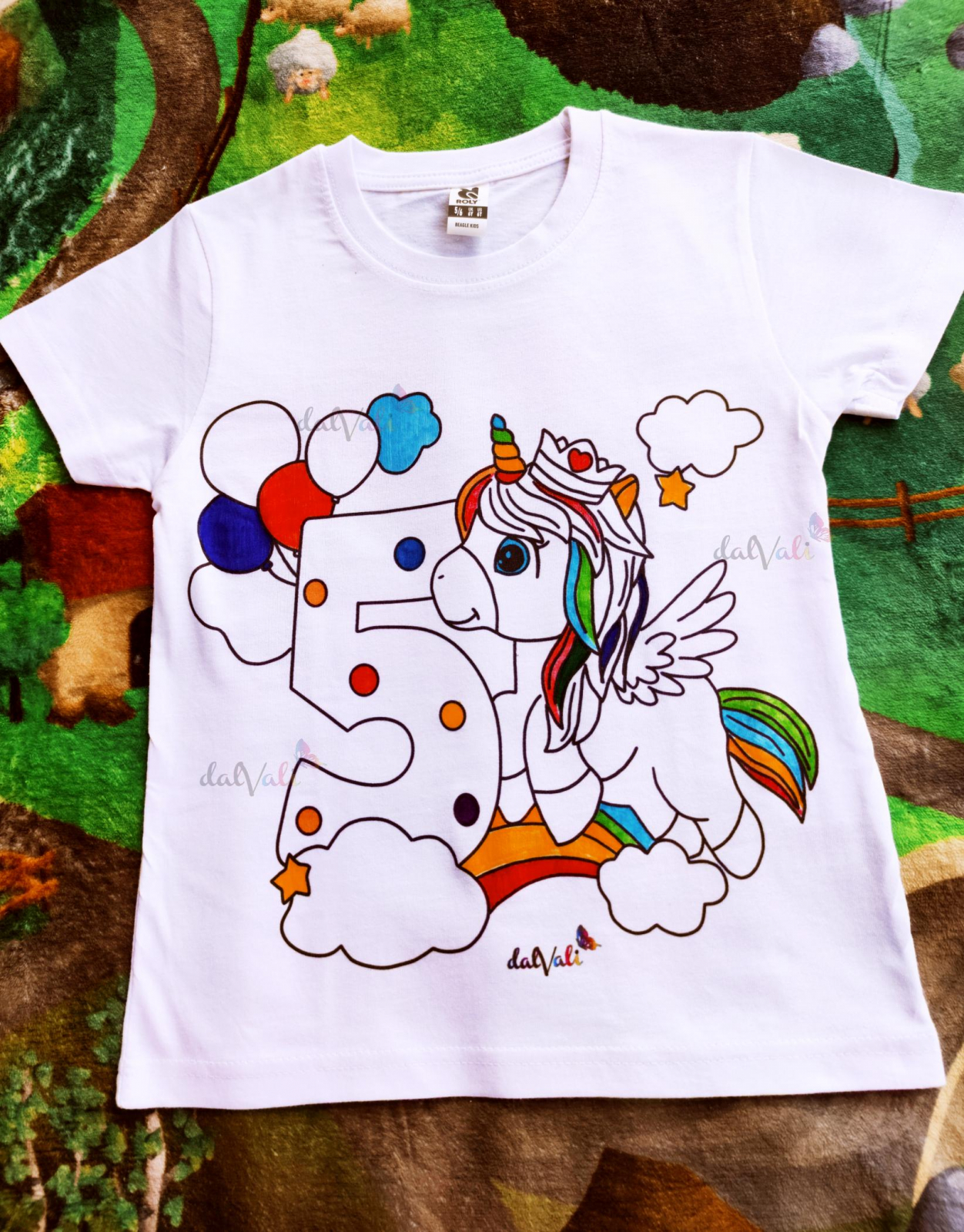 Tricou fetite unicorn 5 ani educativ de colorat