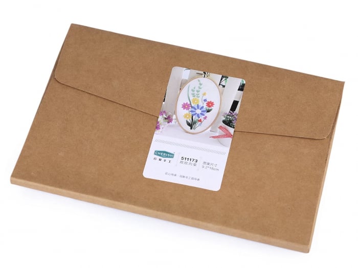 Set pentru brodat cu imprimeu, fara gherghef, Flori de camp, 9,2x18 cm ...