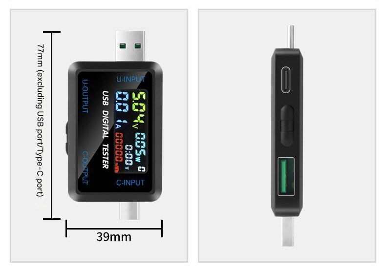 iSEN 6527-Q USB Digital Tester Black, USB A, USB Type-C, LCD Screen