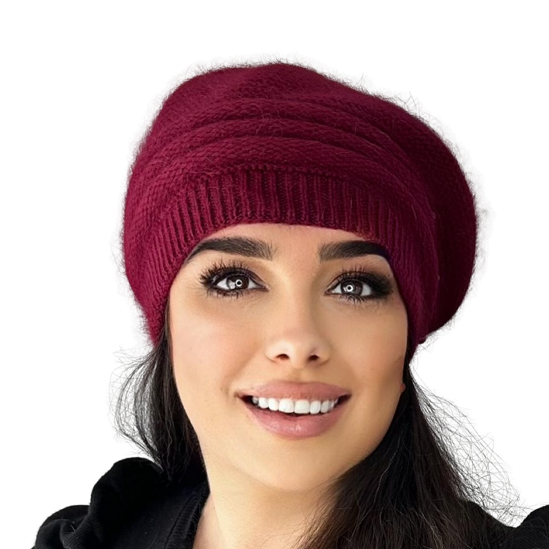 Caciula dama stil bereta CARLA din angora, pufoasa, marime 58-60 ...