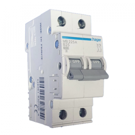 Disjunctor bipolar Hager, 2P, 25A, curba B, 6kA
