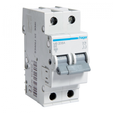 Disjunctor bipolar Hager, 2P, 6A, curba B, 6kA