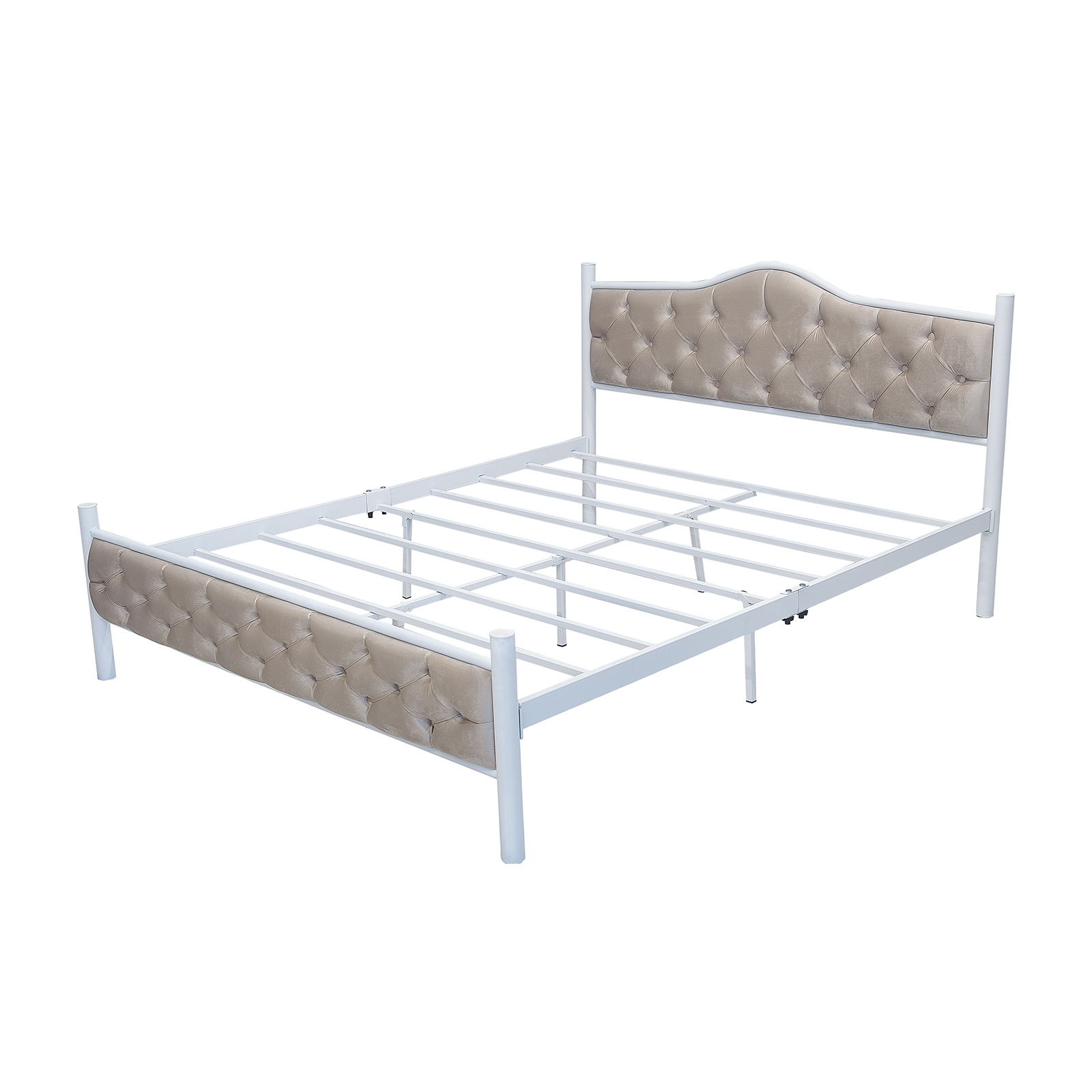 Pat metalic tapitat K500, cadru alb, stofa crem, 160x200 cm - ExpoMob