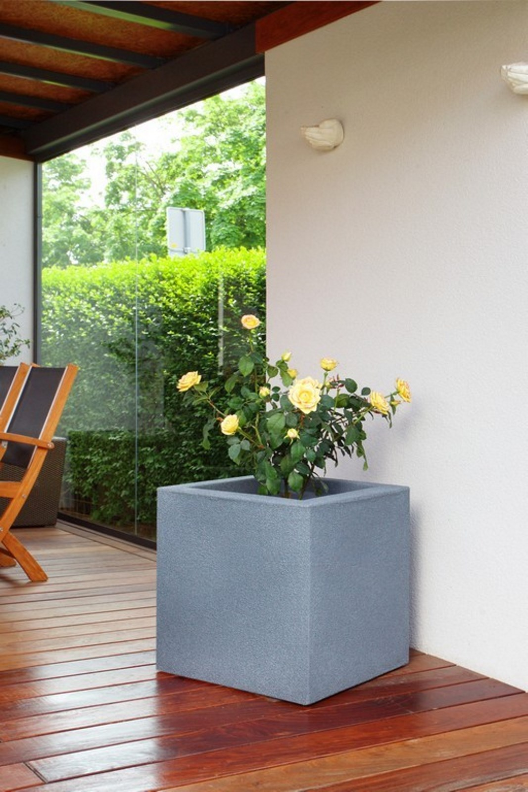 Ghiveci PE modern, pătrat, imitație piatră, model TANGO S