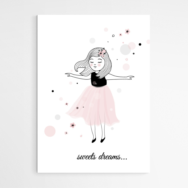 Set 3 tablouri, Intaglio, Stil Animatie, color, Fetita si mesaj, print ...