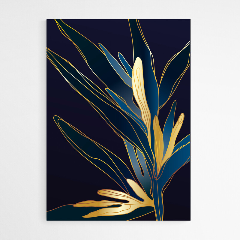 Set 3 tablouri, Intaglio, Abstracte, nuante albastru auriu, print pe ...