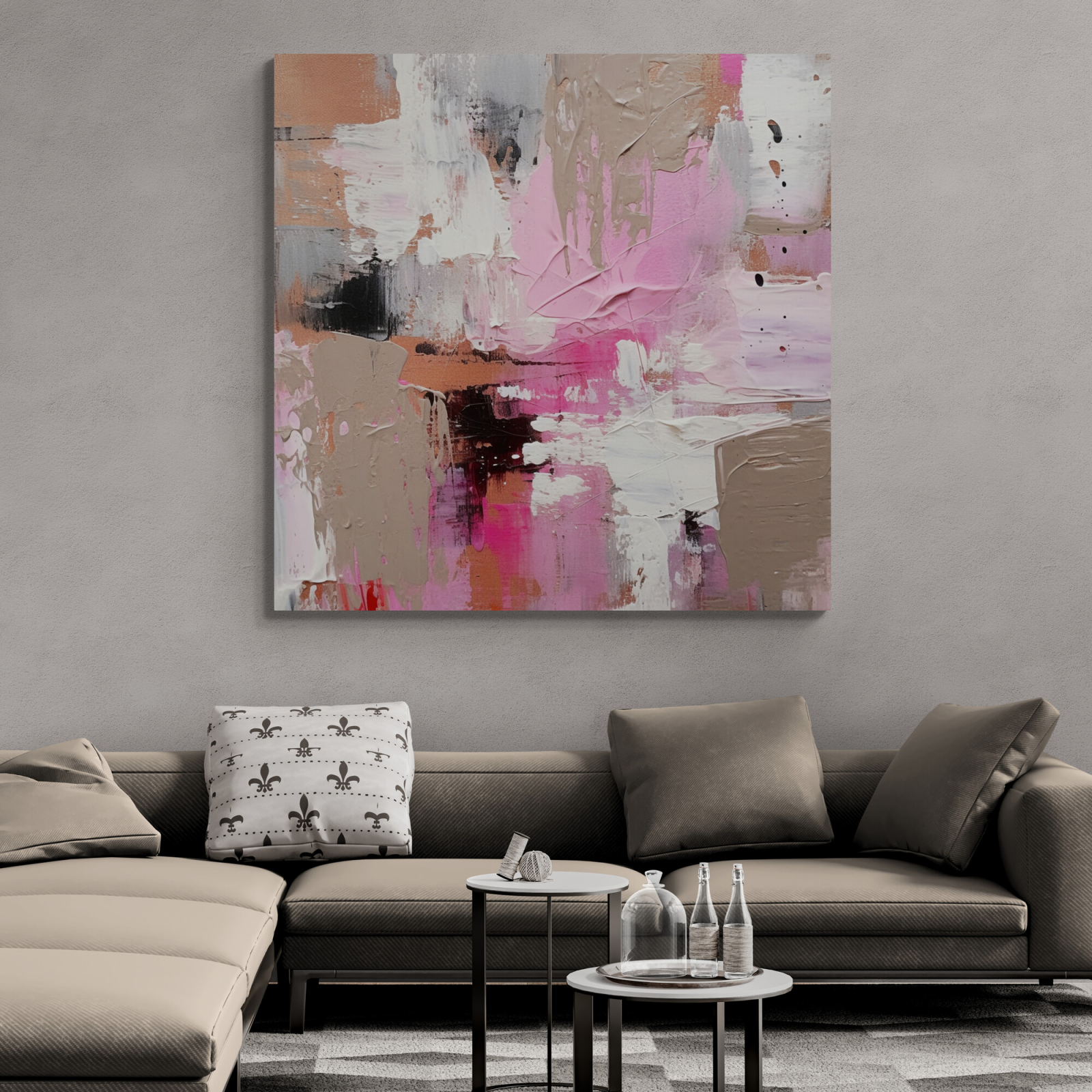 Tablou canvas abstract roz și crem – decor feminin și modern pentru ...