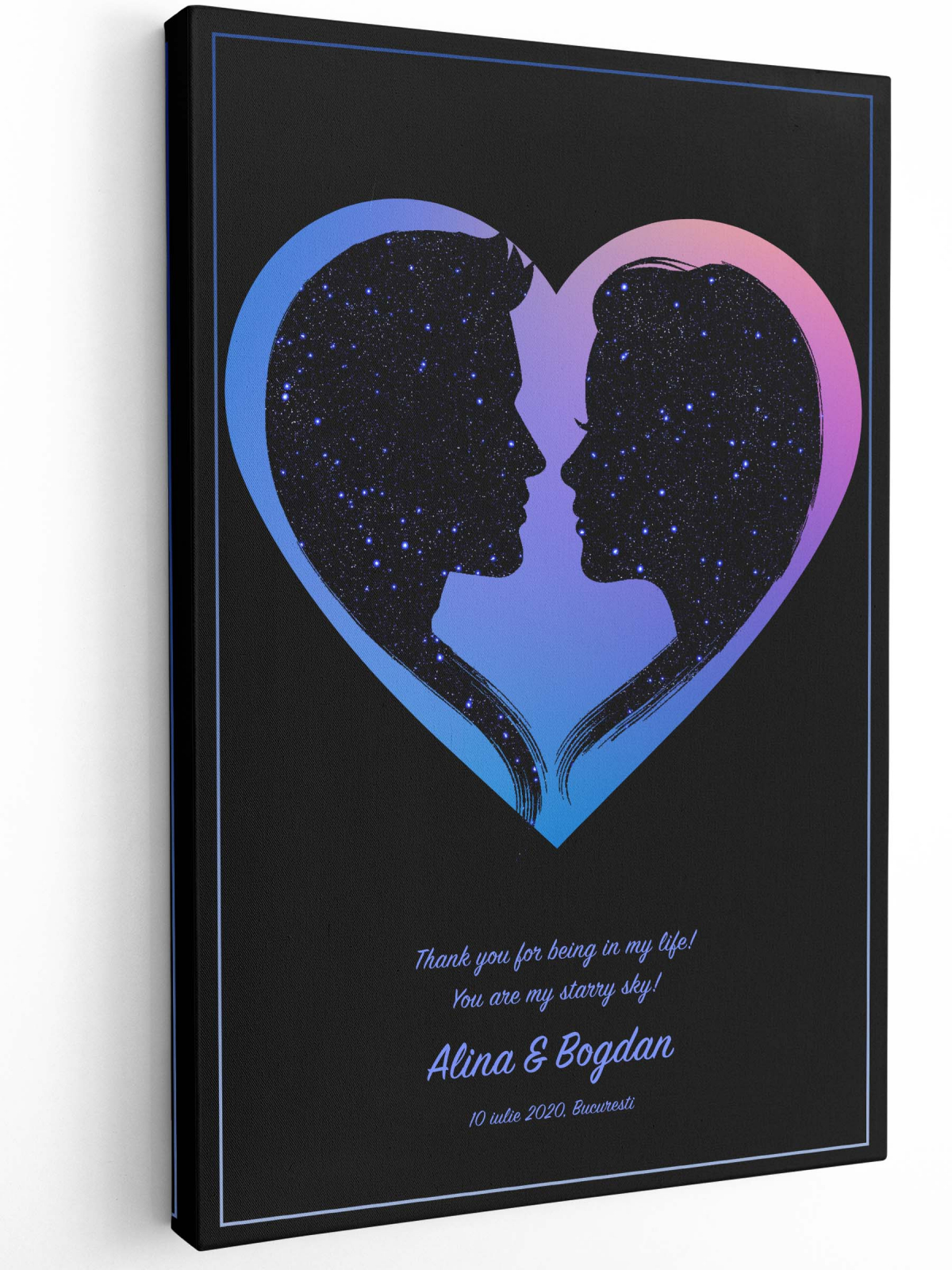 Tablou canvas personalizat cu siluete și cer înstelat – cadou romantic ...