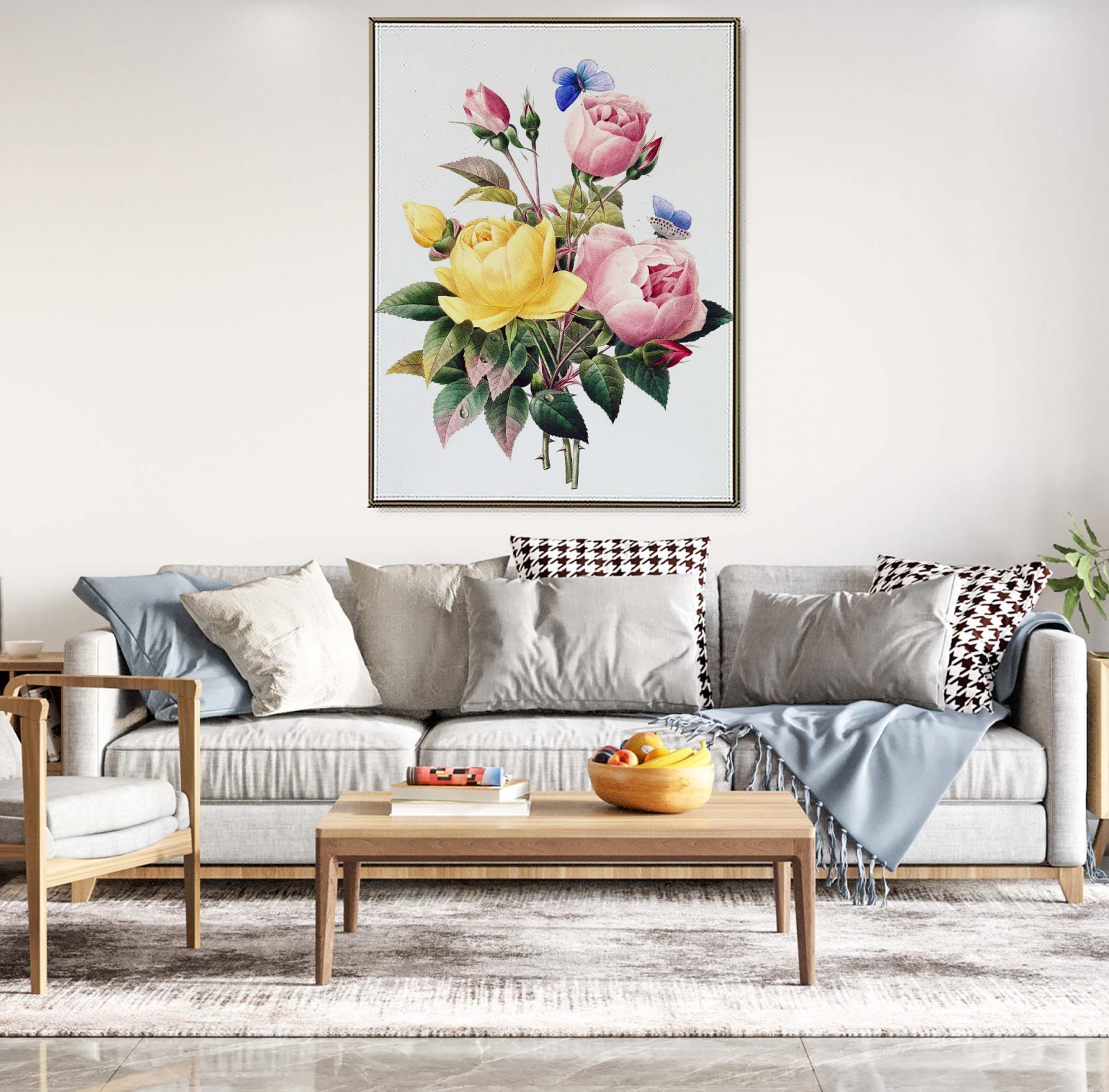 Tablou Decorativ Intaglio cu Trandafiri Galben și Roz