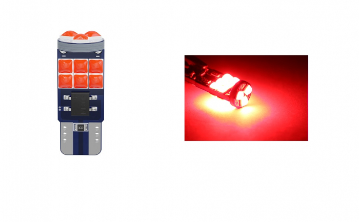 Bec auto T10 PCB cu 15 led-uri 3030 si CANBUS rosu Bec auto T10 PCB cu 15 led-uri 3030 si CANBUS rosu