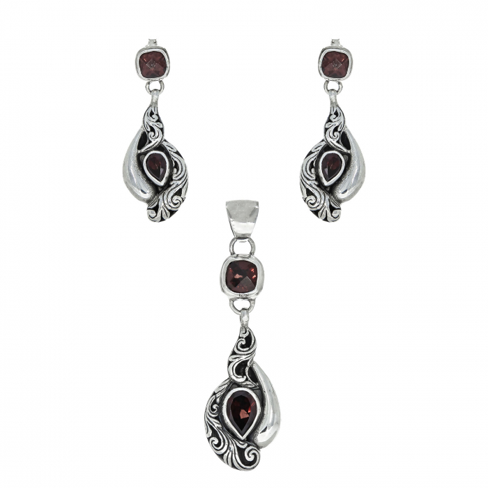 Set argint model vintage cu cristale de granat