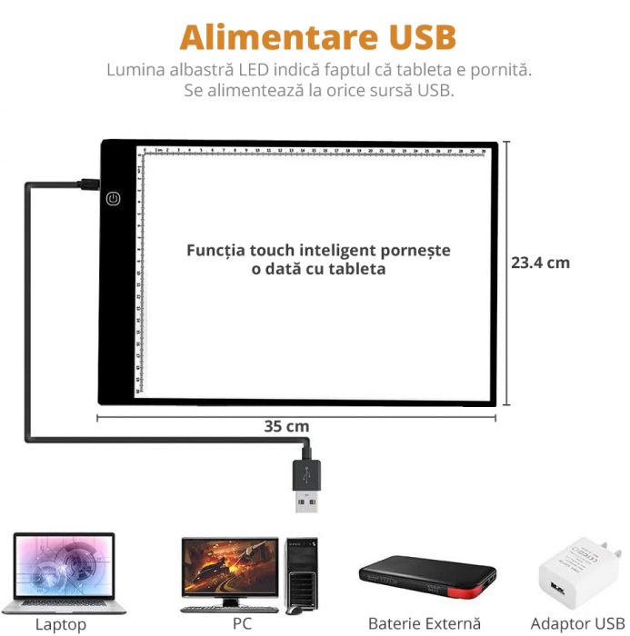 Tableta LED Grafica A3, LittleDomi, Mini USB, Luminozitatea Reglabila ...
