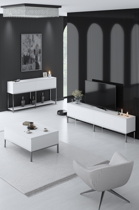 Set mobilier living Lord - Alb, argintiu