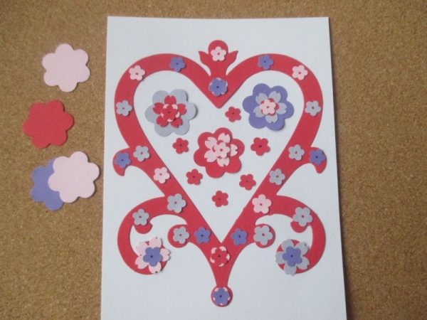 Set confecționare 20 felicitari Inima cu flori