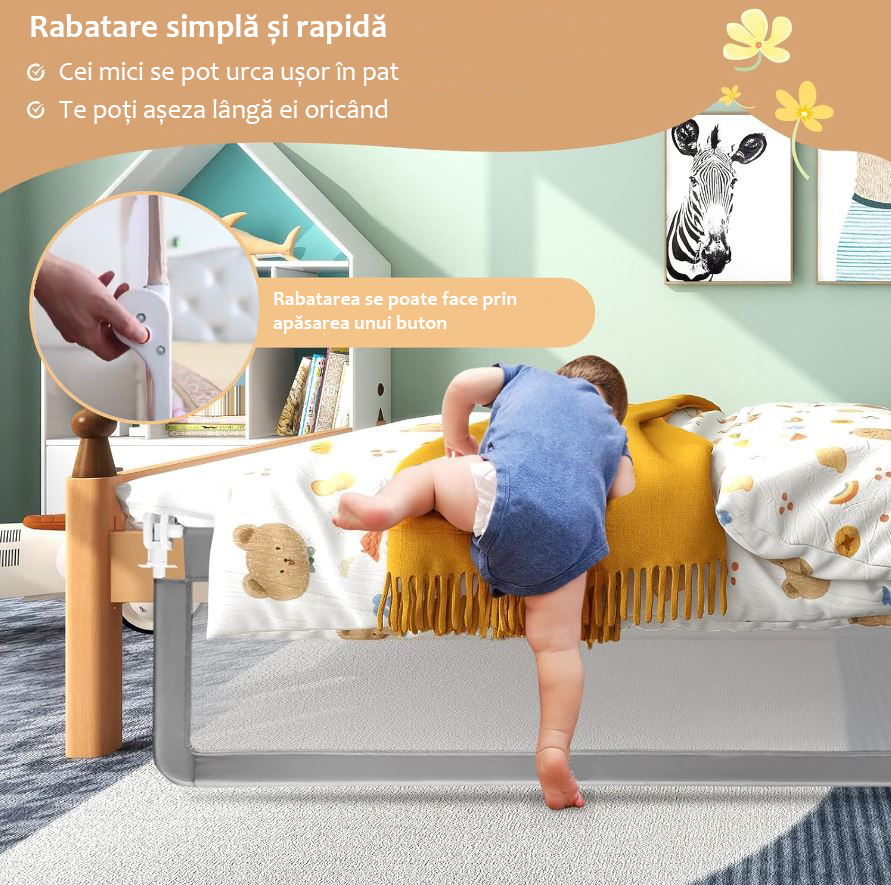 Protectie laterala pat pentru copii cu inaltime 70-85 cm rabatabila ...