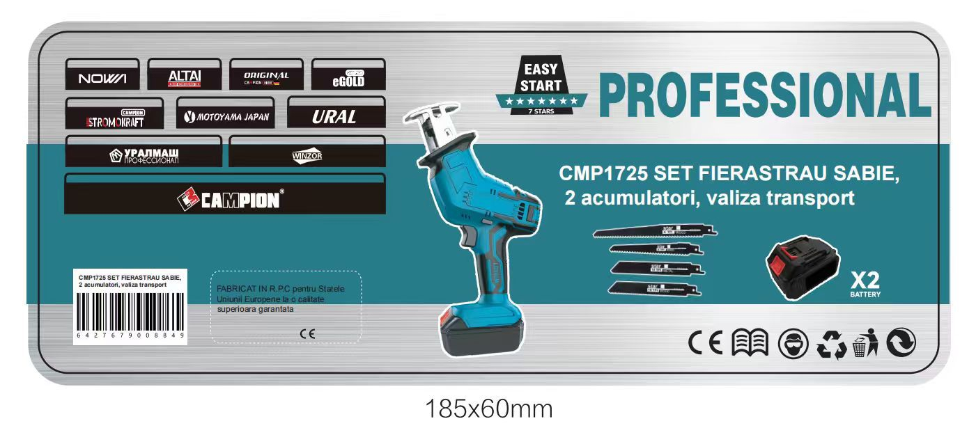 Fierastrau tip sabie cu acumulator, 48V, 2 acumulatori, 4 panze, geanta ...