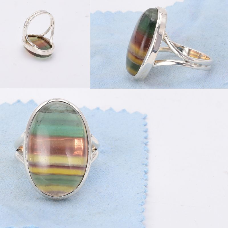 Inel argint cu fluorit, oval Vis Colorat | Podoabele Mele