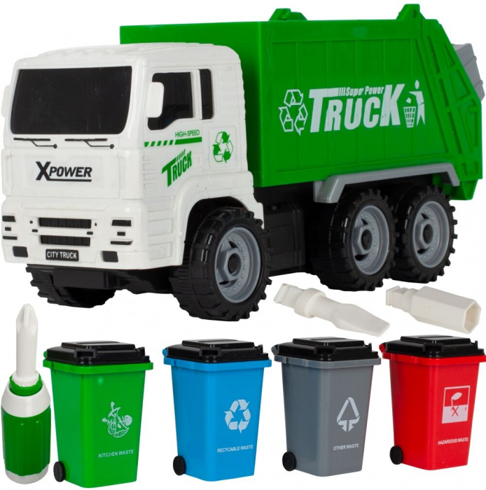 Masina camion de gunoi cu containere de sortare, 26x9x12 cm