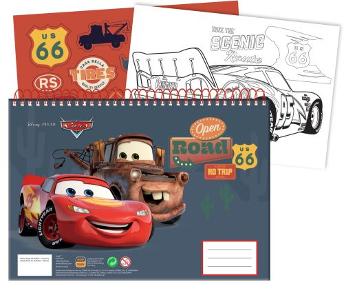 Bloc de desen A4 spirala, Disney Cars Road, 40 foi si stickere