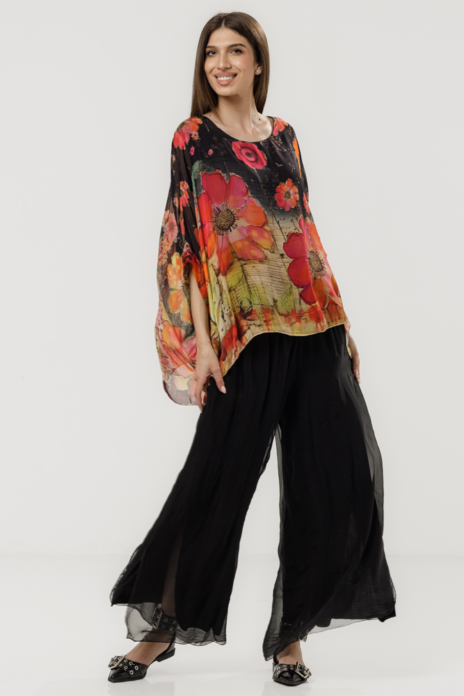 Colectie noua | Bluza neagra din matase naturala cu maneca scurta si ...