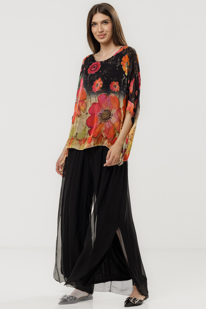 Colectie noua | Bluza neagra din matase naturala cu maneca scurta si ...