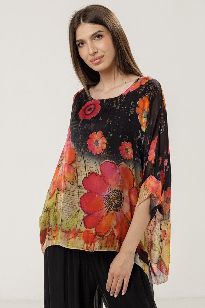 Colectie noua | Bluza neagra din matase naturala cu maneca scurta si ...