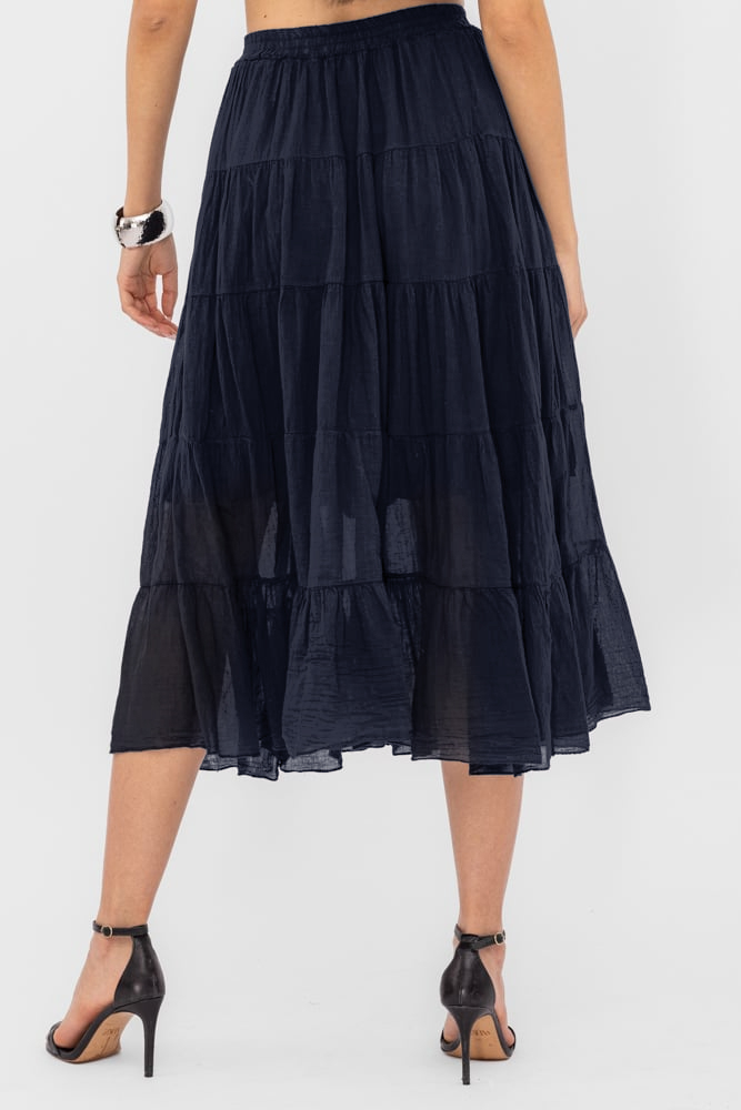 Fusta cu volane, din batist de bumbac, bleumarin