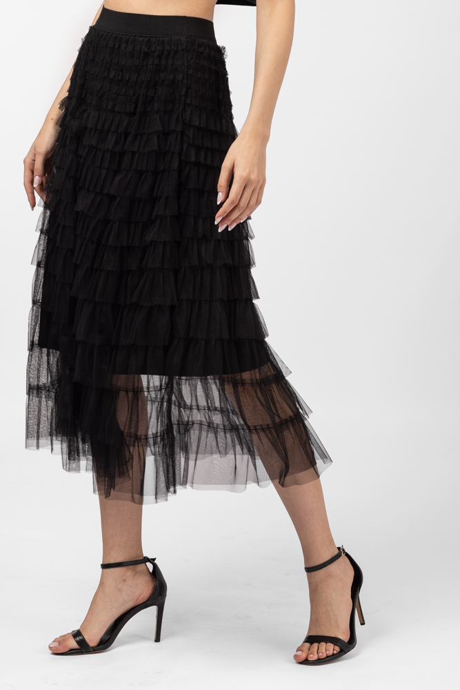 Fusta neagra din tul cu volane | Shopika.ro