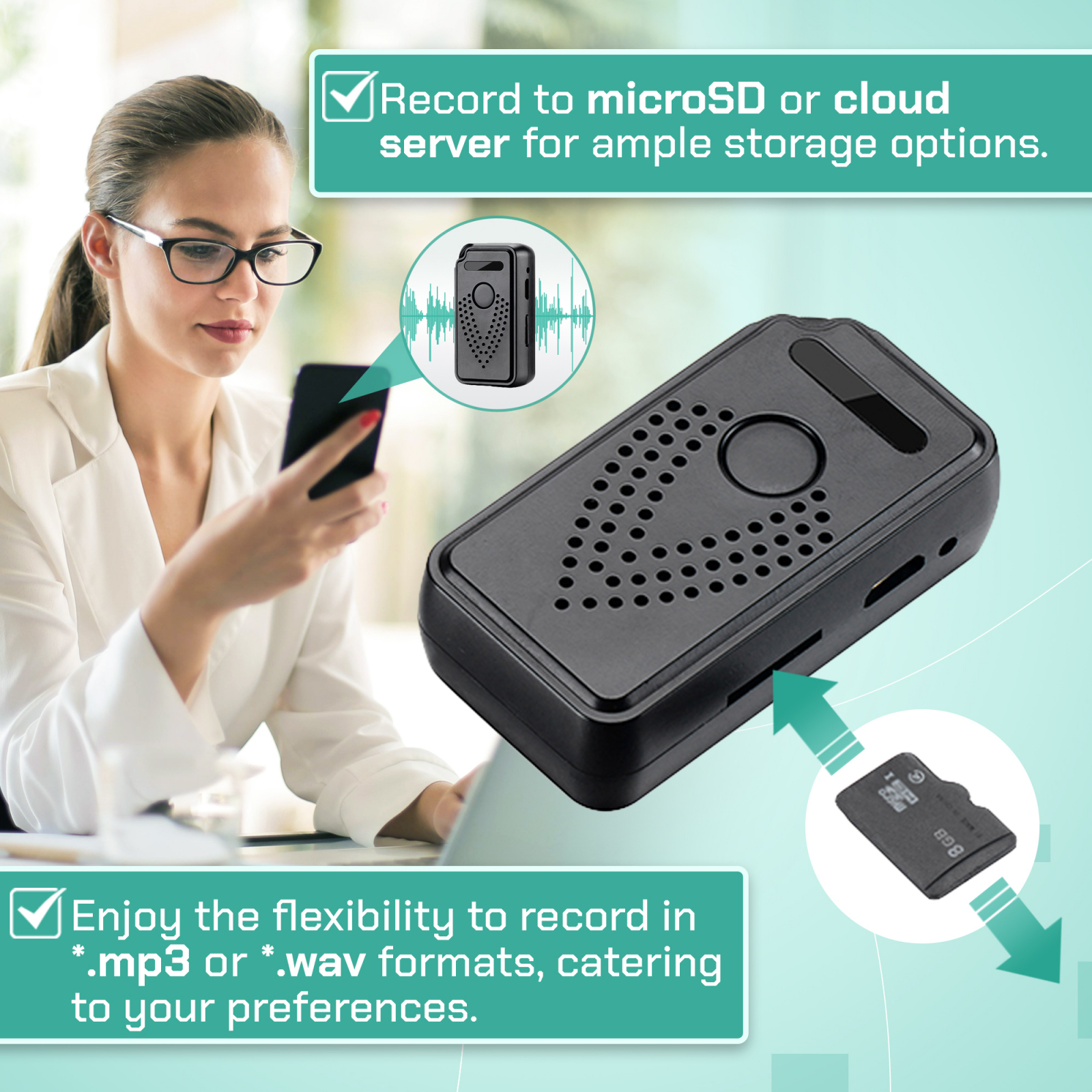 Microfono&Registratore Spia FlyRec|Riproduzione in Tempo Reale