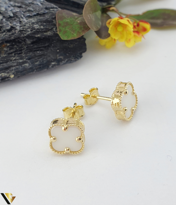 Cercei Aur 14k ceramica floare floral flori alb alba vara primavara ...