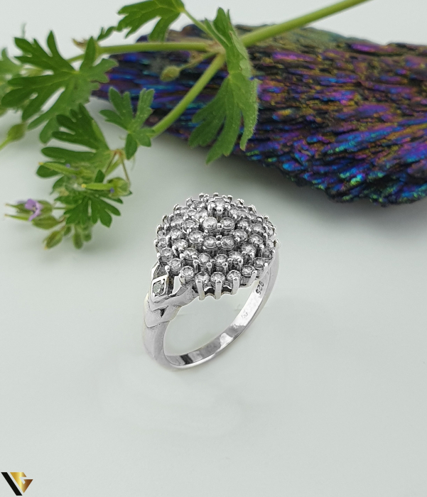 Inel Argint 925 CERC TREPTE PIRAMIDA CRISTALE ZIRCONIU ROTUND CONCENTRIC