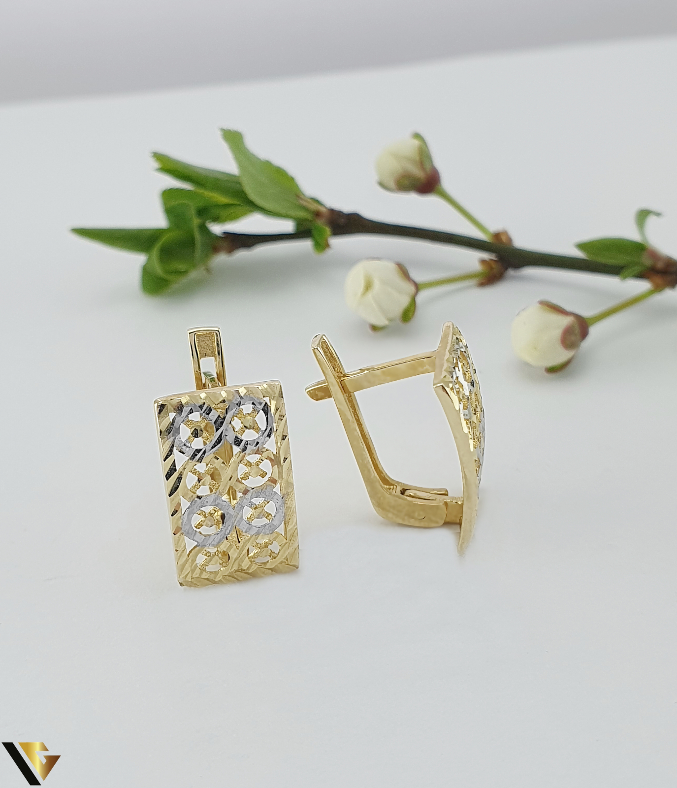 Cercei Aur 14k fara piatra clasic dreptunghi cerc x decupat dama infinit