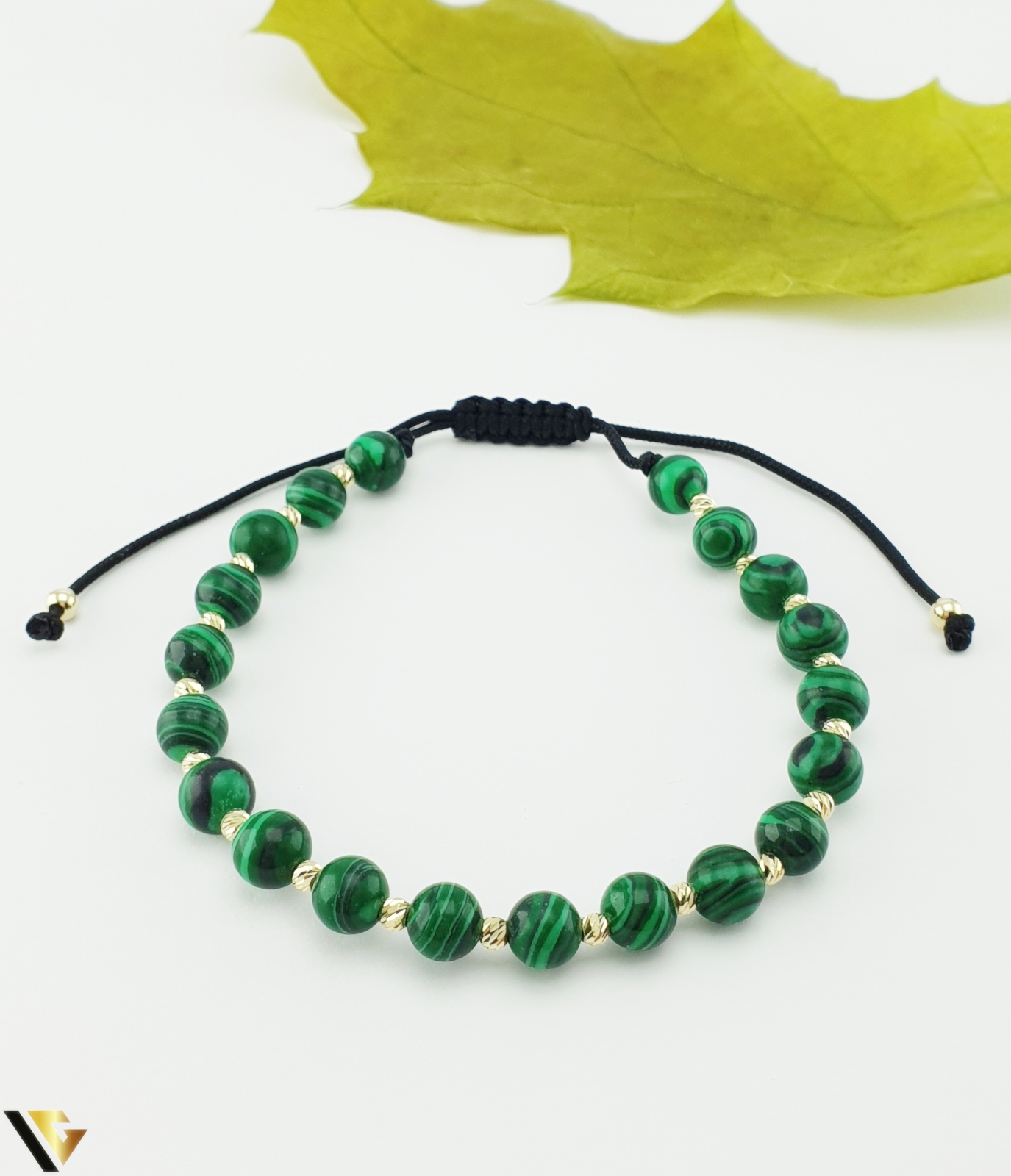 Bratara Snur Textil, Aur 14k verde bilute dungi malachit malahit