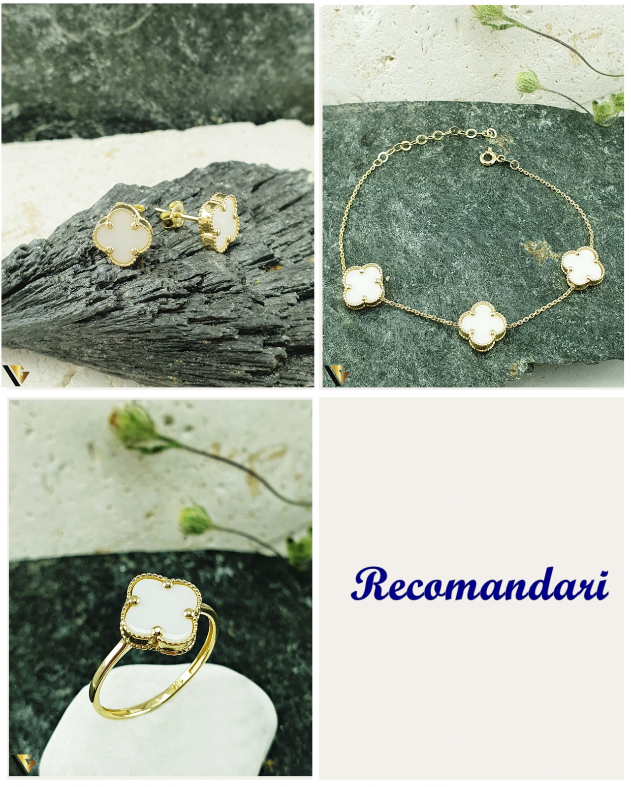 Cercei Aur 14k ceramica floare floral flori alb alba vara primavara ...